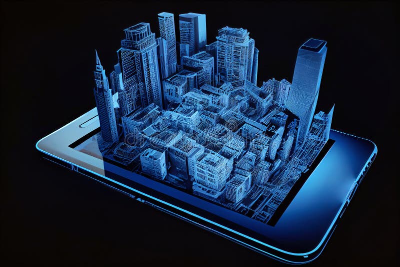 Using Mobile Device For Visualization Of The Project Made With Generative Ai Stock Illustration