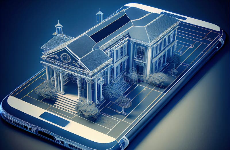 Using Mobile Device For Visualization Of Project Made With Generative Ai Stock Illustration