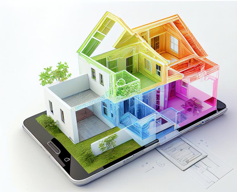 Using Mobile Device For Visualization Of Project Made With Generative Ai Stock Illustration