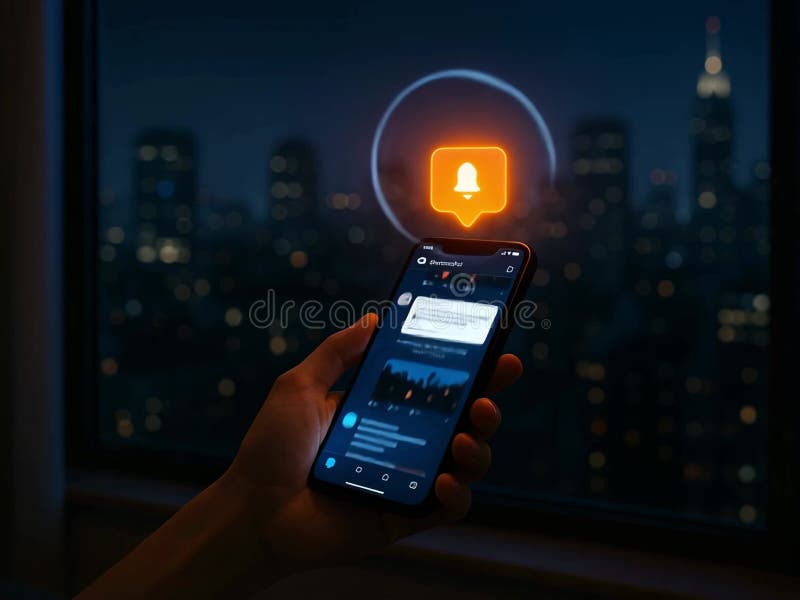 Using Mobile Phone at Night with Notification Alert Stock Footage ...