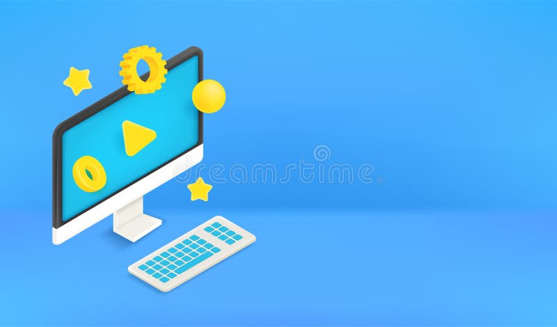 Using Modern Computer. Vector Banner Stock Illustration - Illustration ...