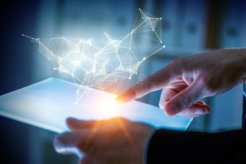 Using Modern Technologies . Mixed Media Stock Image - Image of push ...