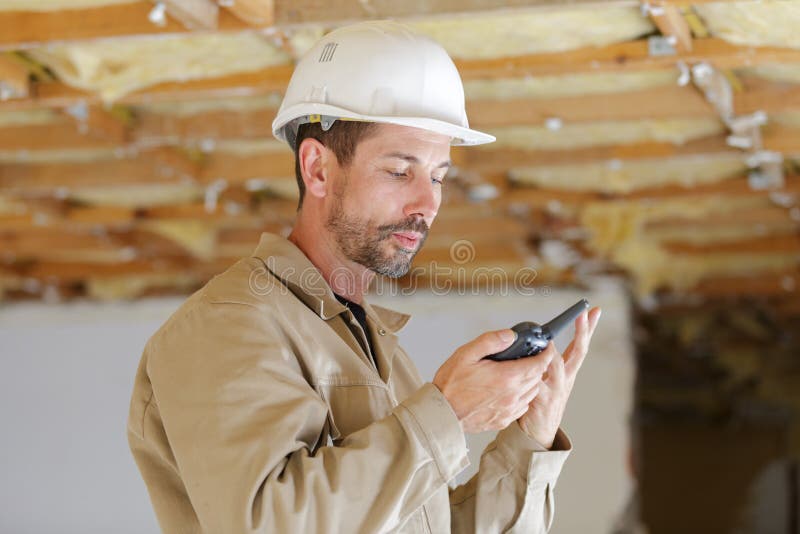 Using Portable Radio Transceiver for Communication at Event Stock Image ...