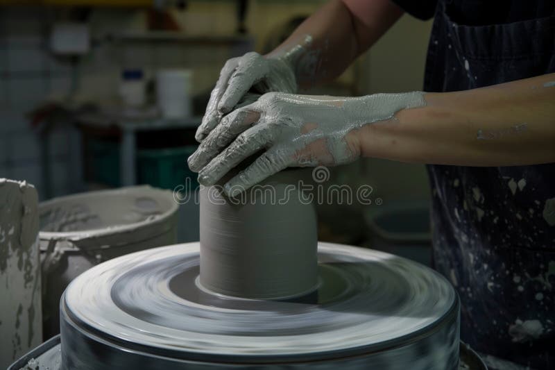 Using a Pottery Wheel To Shape a Cylindrical Sculpture Stock ...