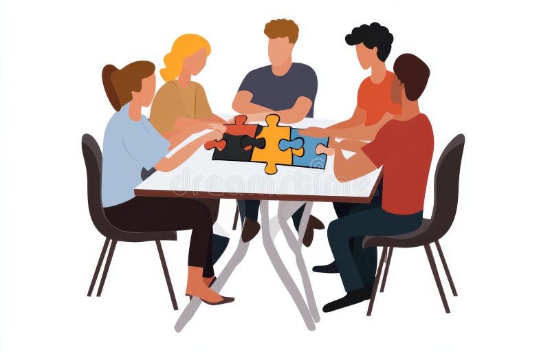 Using Puzzle Piece Speech Sticks in a Round Table Meeting Stock Image ...