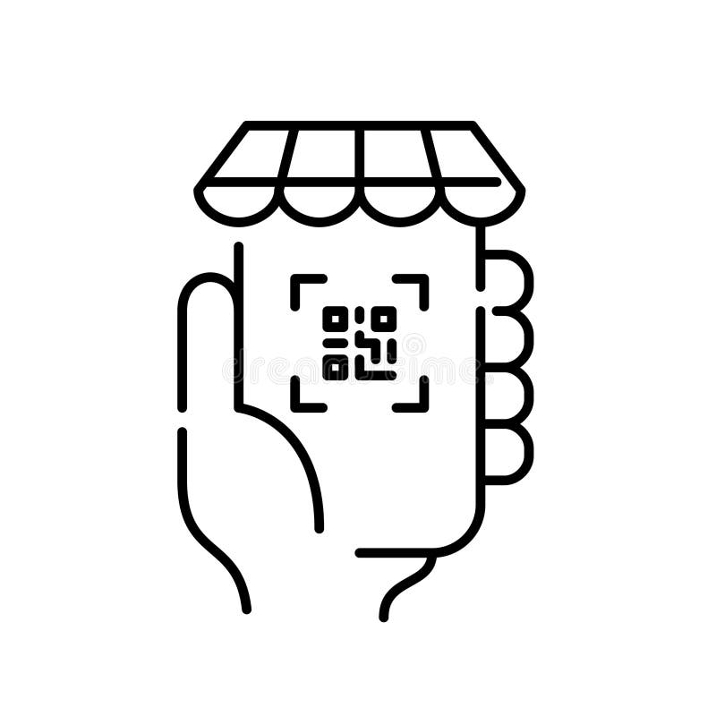 Using Qr Code To Access Online Shopping App. Pixel Perfect, Editable Stroke Stock Vector ...