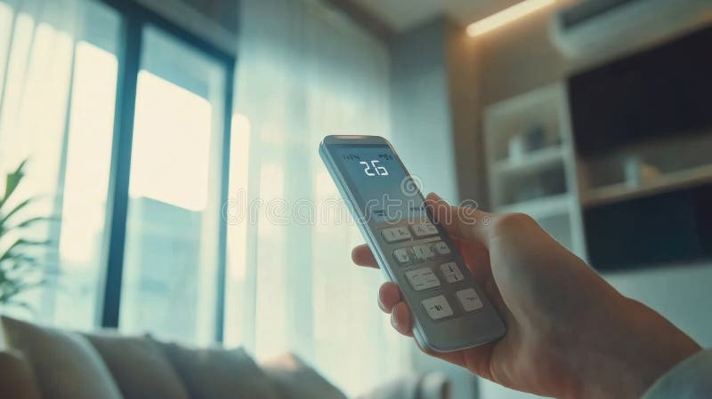 Using Remote Control To Adjust Air Conditioning Temperature in a Modern ...