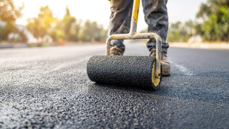 Using a Roller Brush To Apply Waterproof Coatings Stock Photo - Image ...