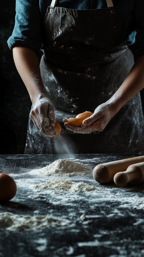 Using a Rolling Pin and Eggshells on a Messy Table, the Baker Clasps ...