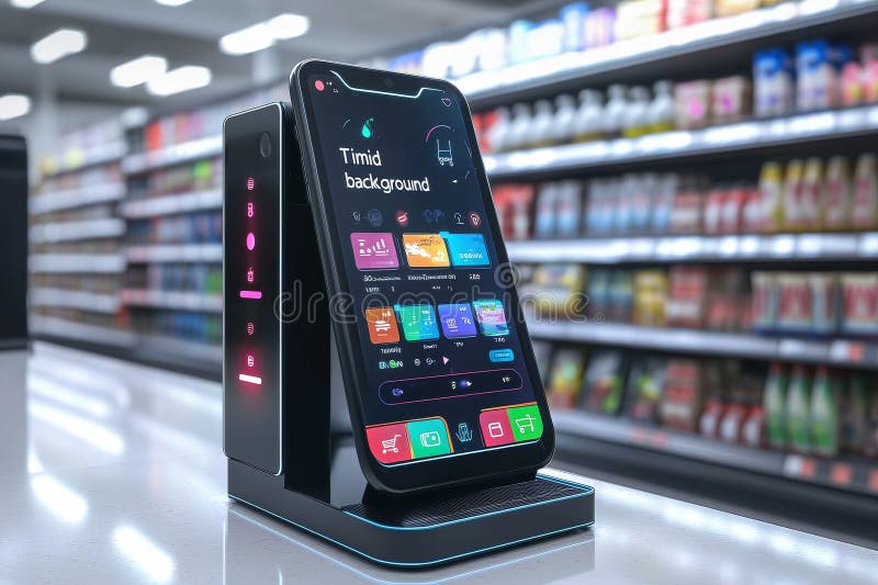 Using a Self-service Payment Machine or Kiosk To Check Out Stock Photo ...