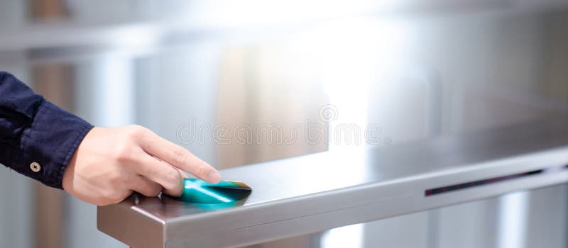Using Smart Card To Open Automatic Gate Machine Stock Image - Image of ...