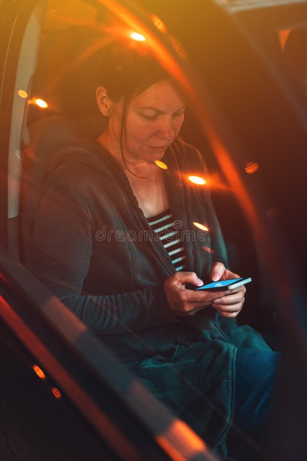 Using Smart Phone in Car at Night Stock Image - Image of caucasian ...