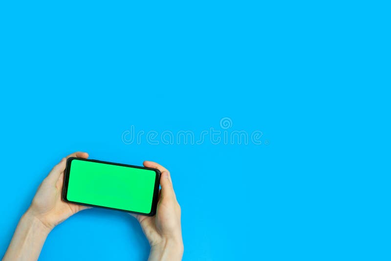 Using Smart Phone with Green Screen. Hands Scrolling Pages, Tapping on ...
