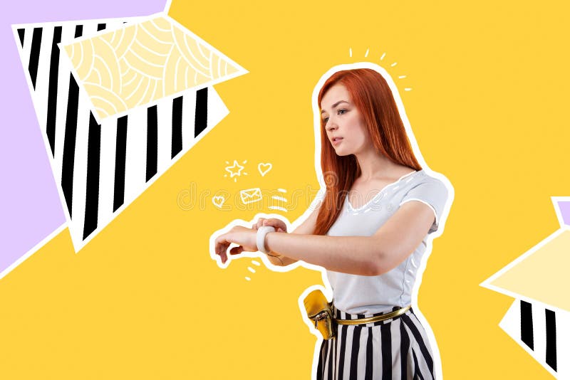 Clever Student Sending Messages while Touching Her Smart Watch Stock ...