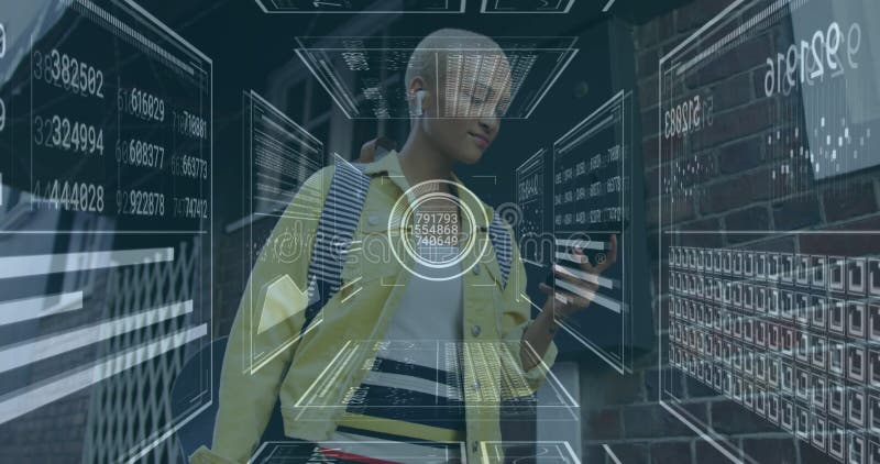 Using Smartphone with Animation Overlay, Person Interacting with Data ...