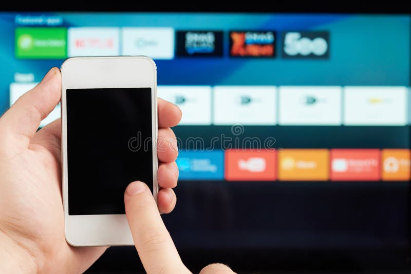 Using Smartphone As Remote Control Stock Photo - Image of multimedia ...