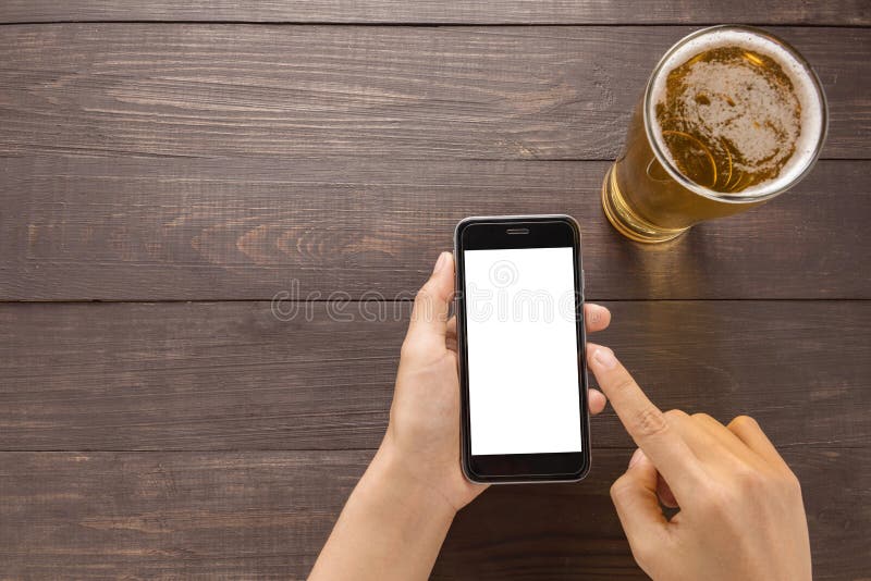 Using Smartphone beside of Beer in the Pub Stock Image - Image of break ...