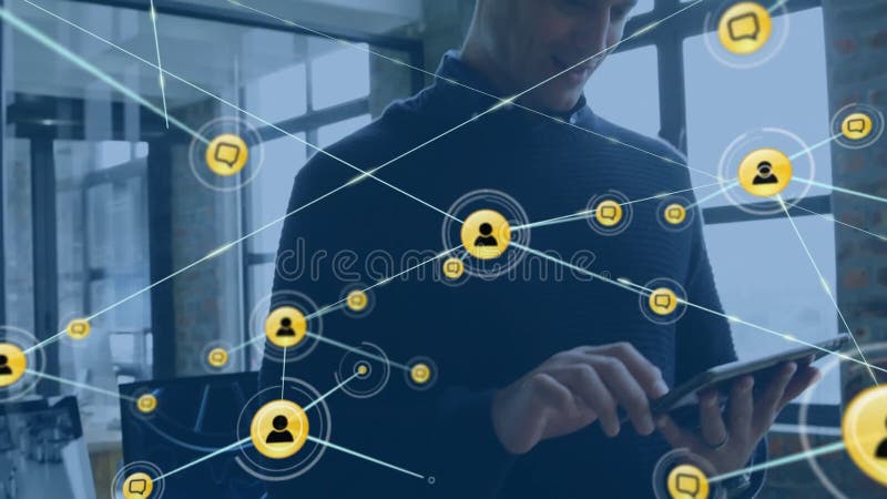 Using Smartphone, Business Professional Connecting with Network Data ...