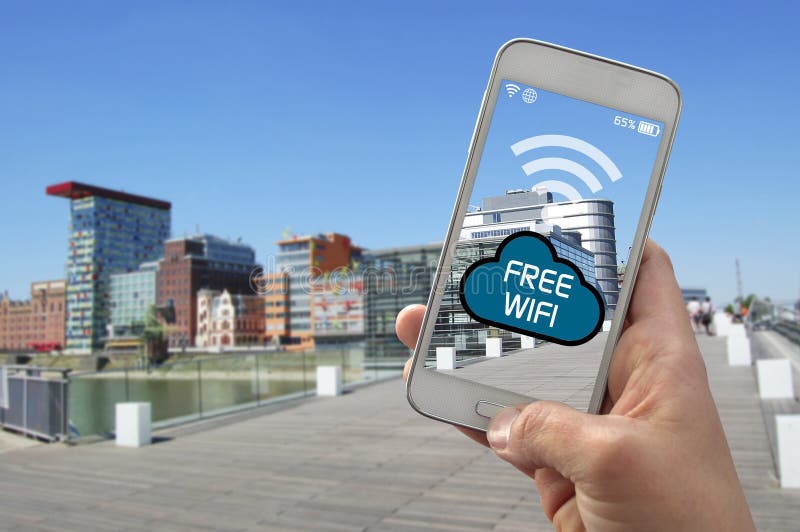 User with Smartphone is Using Free Wifi Stock Photo - Image of phone ...
