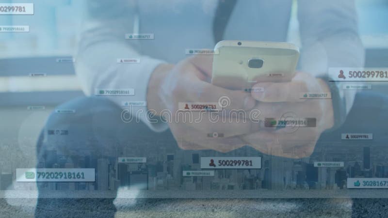 Using Smartphone with Digital Data Overlay on Cityscape, Person ...