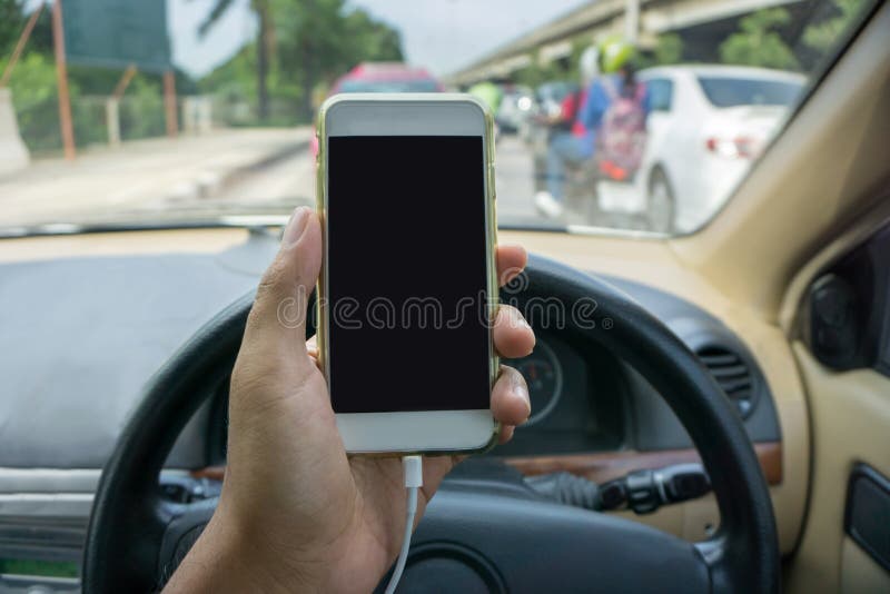 Using a Smartphone while Driving a Car Stock Image - Image of internet ...