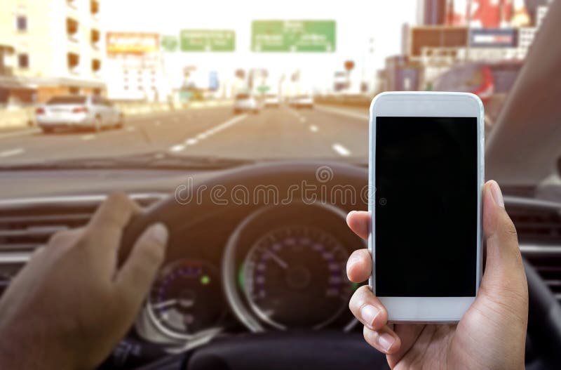 Using a Smartphone while Driving a Car Stock Photo - Image of dashboard ...