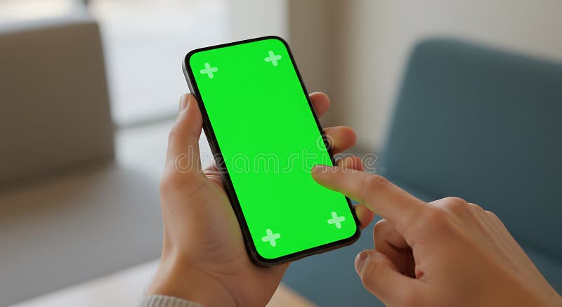 Using Smartphone with Green Screen for Mobile App Design Stock ...