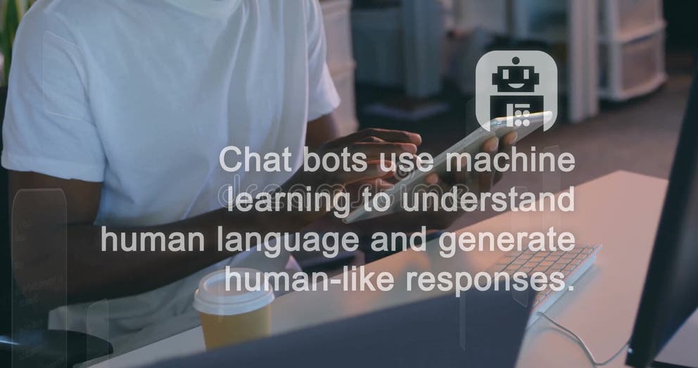 Using Smartphone, Person Reading about Chat Bots and Machine Learning ...