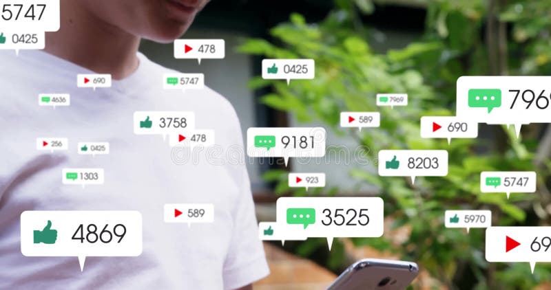 Using Smartphone, Person Surrounded by Animation of Social Media ...