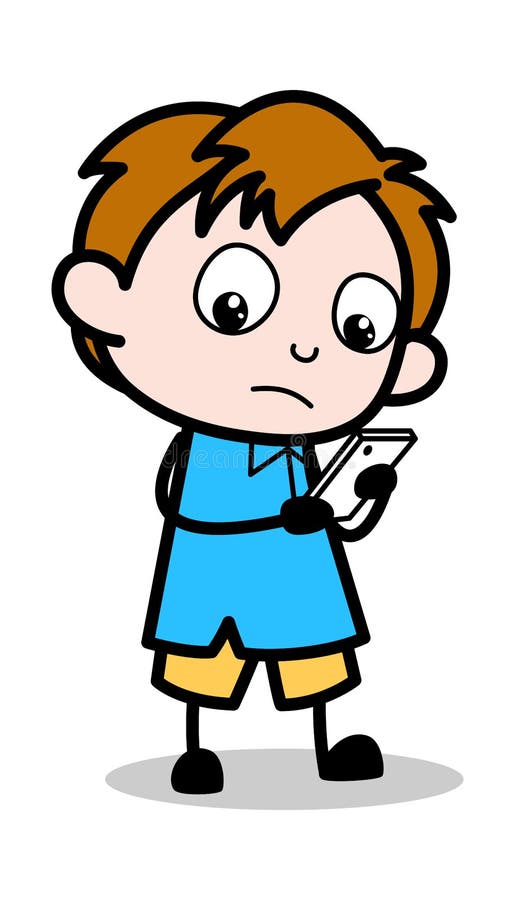 Using Smartphone - School Boy Cartoon Character Vector Illustration ...