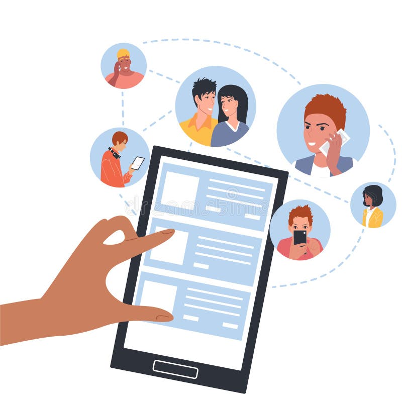 Using a Smartphone To Communicate with People Around the World. Vector ...