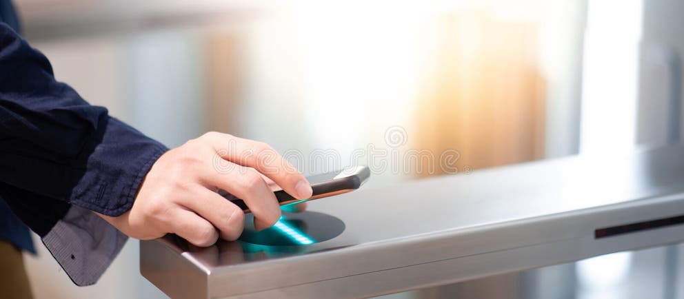 Using Smartphone To Open Automatic Gate Machine Stock Image - Image of ...