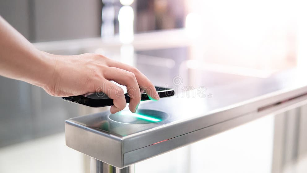 Using Smartphone To Open Automatic Gate Machine Stock Photo - Image of ...