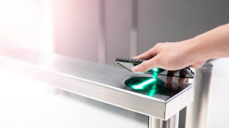 Using Smartphone To Open Automatic Gate Machine Stock Photo - Image of ...