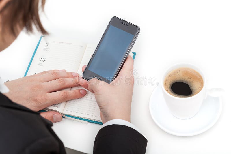 Using smartphone at work stock photo. Image of businesswoman - 39905100