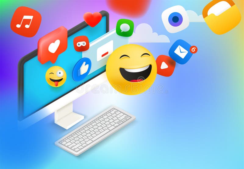 Using Social Media Applications Via Modern Pc Stock Vector ...