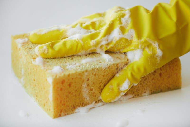 Using sponge for cleaning stock photo. Image of people - 190362888