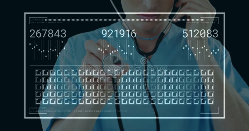Using Stethoscope, Healthcare Professional Analyzing Digital Data ...