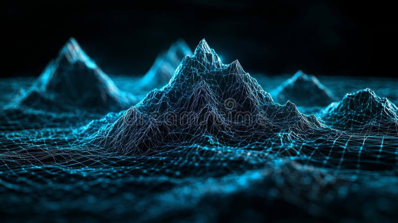 Using Stock Imagery, an Abstract Digital Landscape Relief with Glowing ...