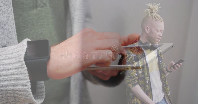 Using Tablet with Animation Overlay, Person and Man Checking Phone in School Stock Footage ...