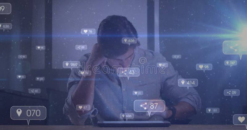 Using Tablet with Animation of Social Media Notifications in Dimly Lit ...