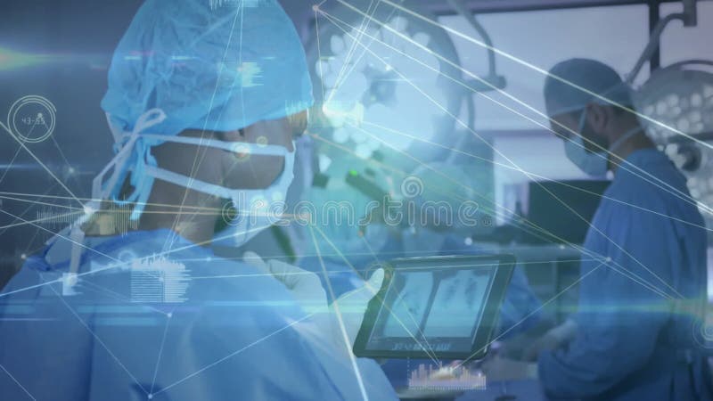 Using Tablet with Data Processing Animation, Medical Professionals ...