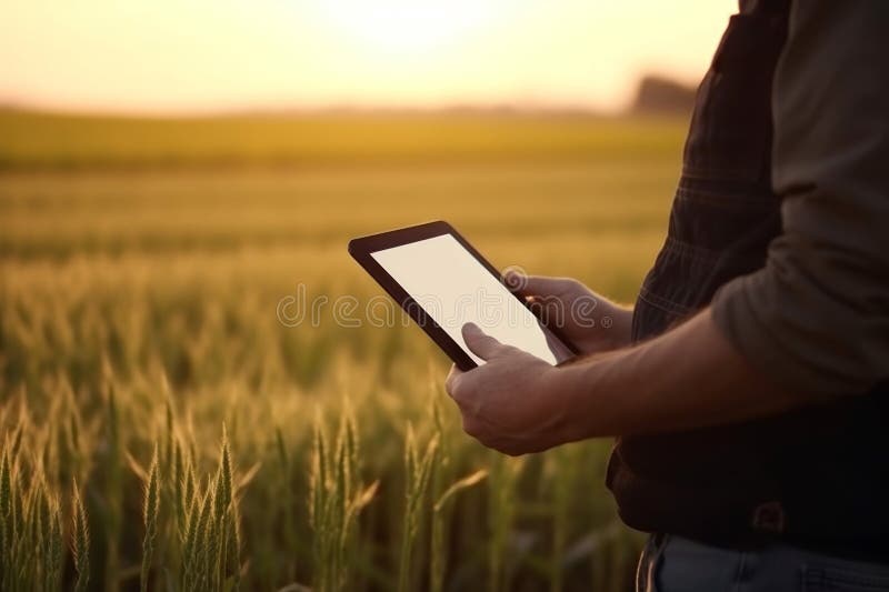 Using Tablet Digital at Agriculture Field. Generate Ai Stock ...