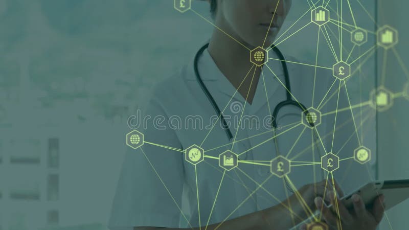 Using Tablet with Financial Network Connections Animation, Medical Professional Working Stock ...