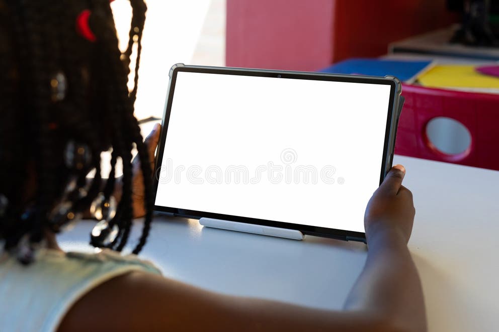Using Tablet for Online Learning, Child Studying in School Classroom ...
