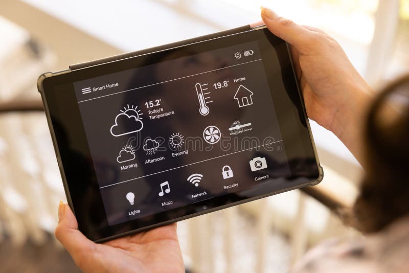 Using Tablet To Control Smart Home System, Adjusting Temperature and ...