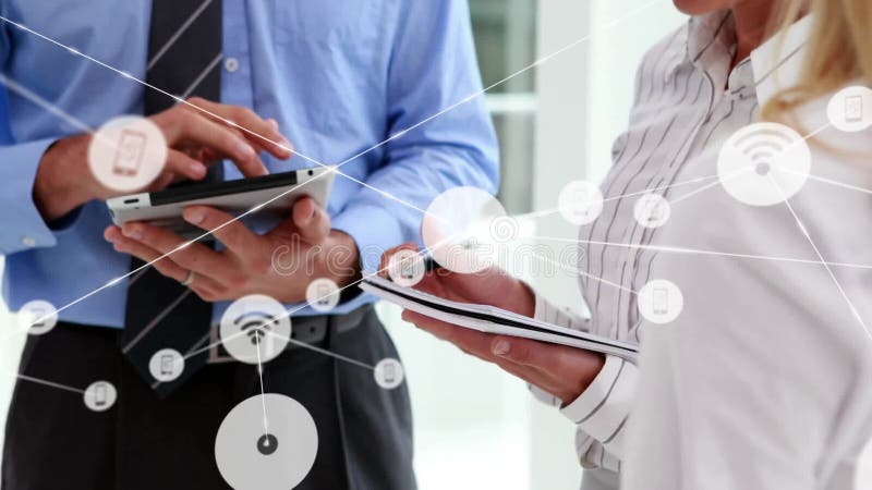 Using Tablets and Documents, Business Professionals Networking with ...