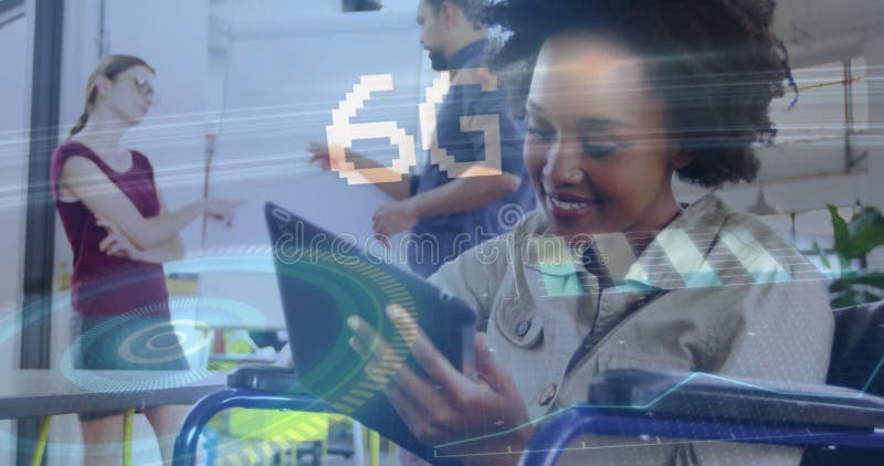 Using Technology with 6G Network Animation Overlay, Diverse People ...