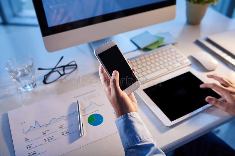 Using Various Devices at Work Stock Photo - Image of online, connection ...