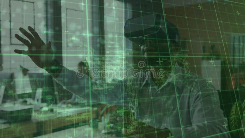 Using Virtual Reality Headset with Animation Overlay, Person in Modern ...